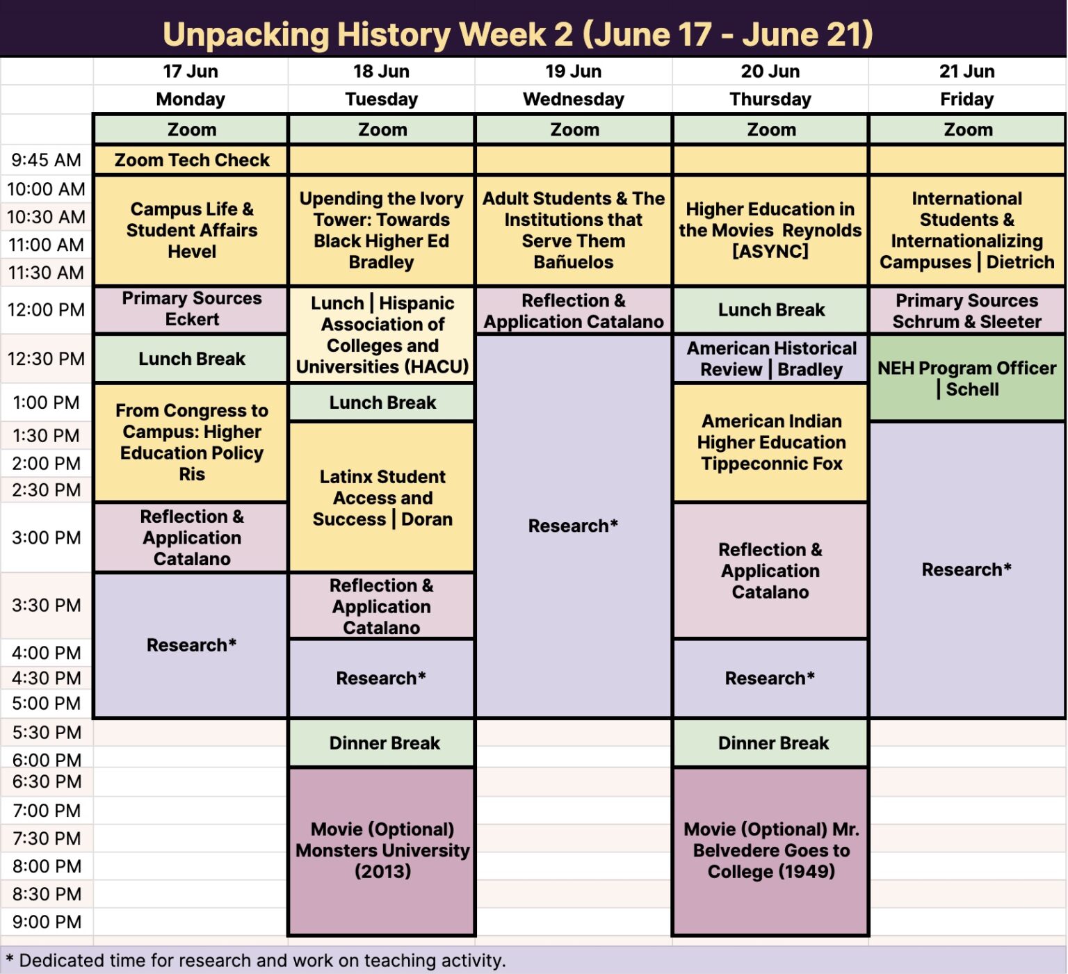 Schedule – Unpacking the History of Higher Education in the U.S.